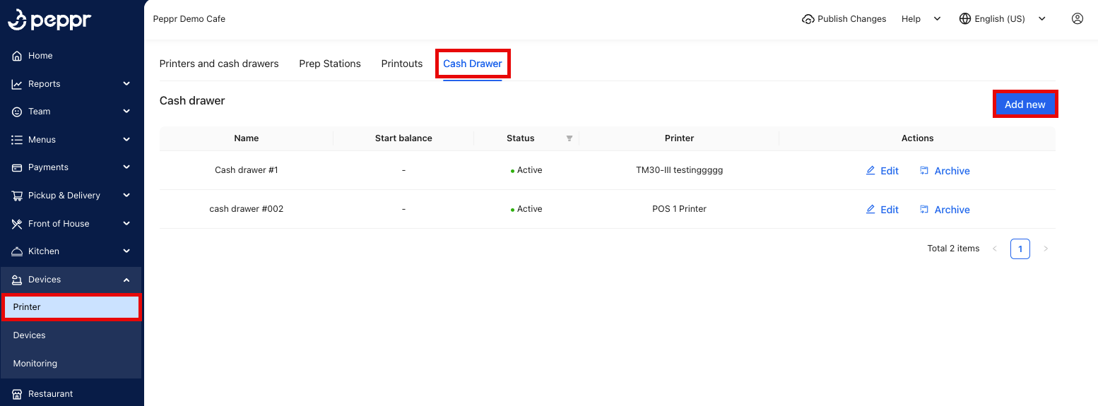 Cash Drawer Configuration – Peppr